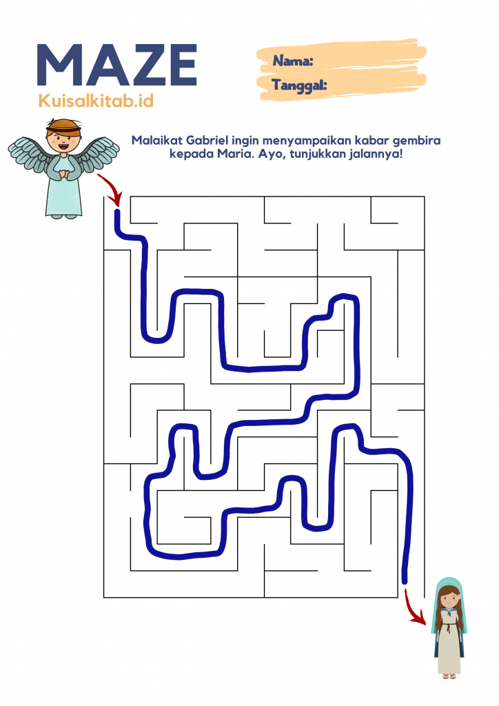 Maze Alkitab Malaikat Gabriel Mengunjungi Maria - Kuis Alkitab